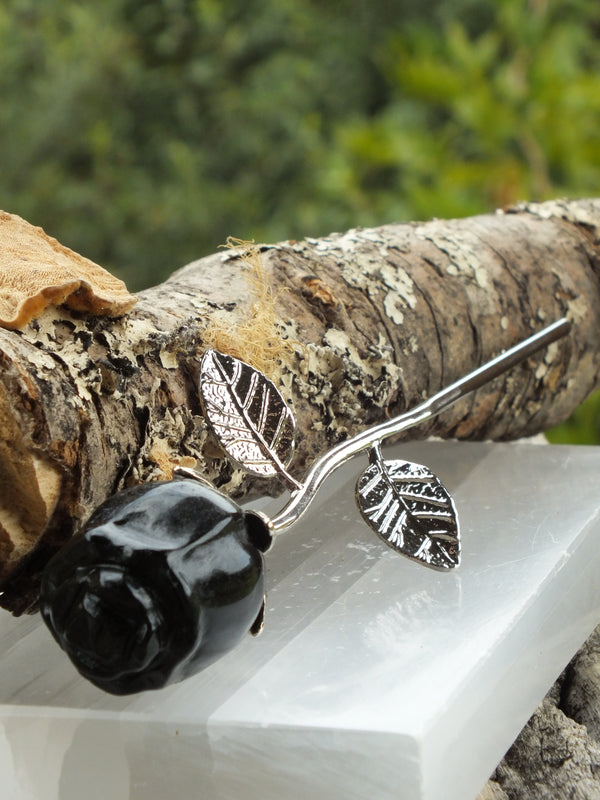 Obsidian Rose On Silver Stem – Onyx Castle